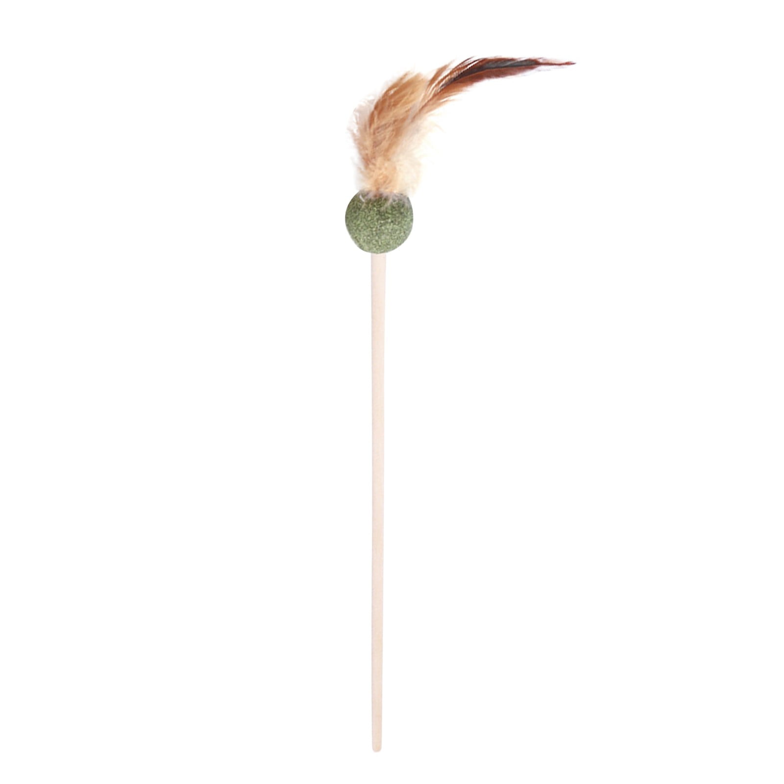 Cat Toy Teasing Stick - Wooden Rod, Mint Ball and Feather Design ...