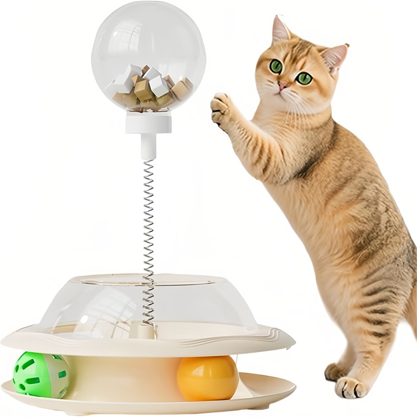 Cat Toy Turntable With Spring Teaser Wand & Balls, Transparent Track ...