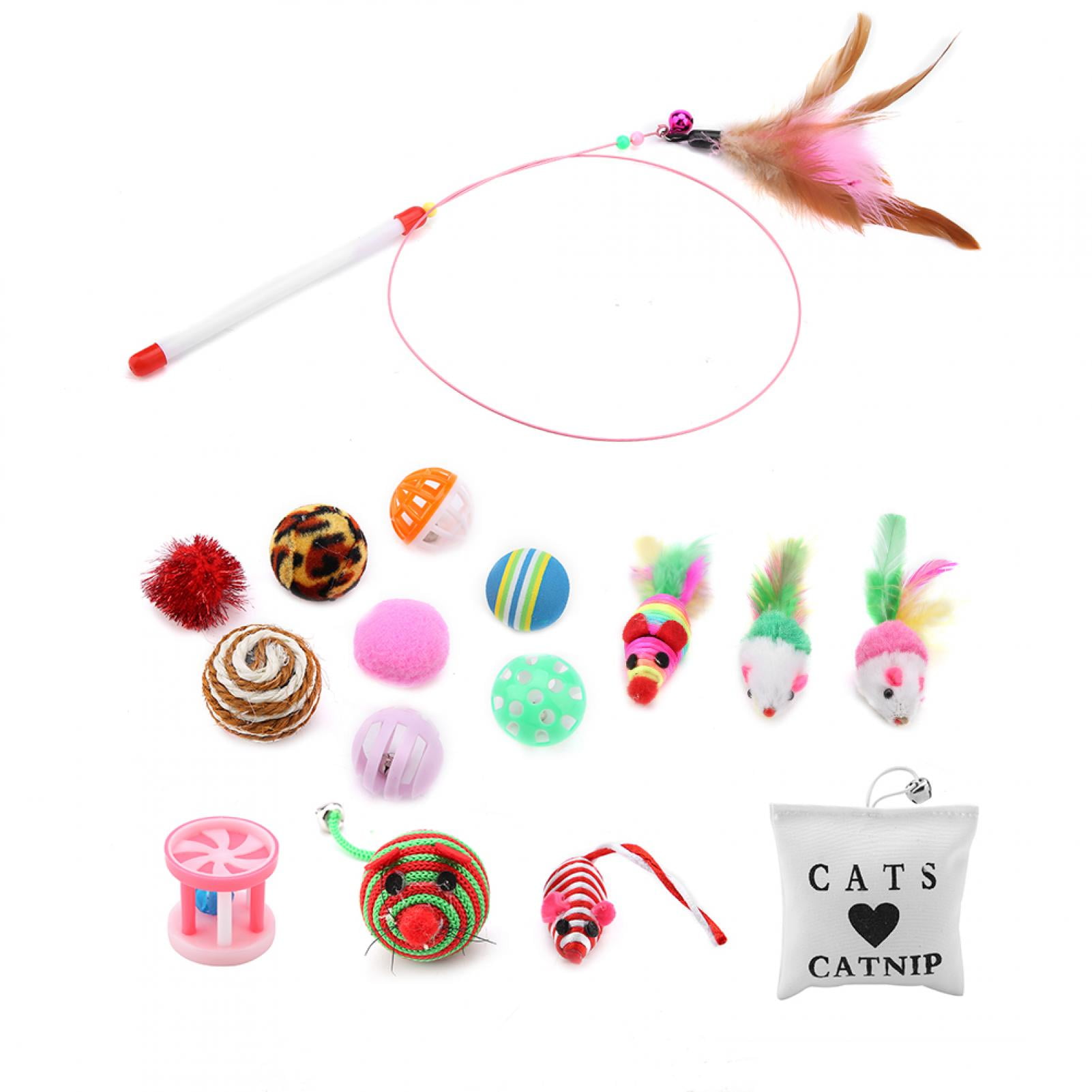 Cat Toy Variety Pack, 16-Piece Tease Stick, Mouse Balls, Catnip, Sisal ...