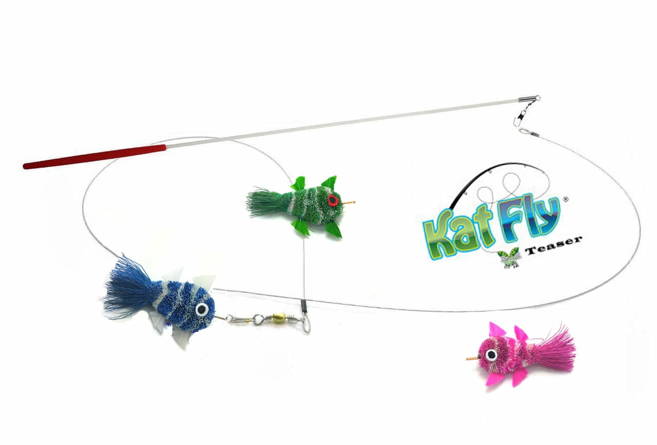 Cat Toy Wand Minnow KatFly® Teaser Mini Clownfish Cat Teaser Set ...
