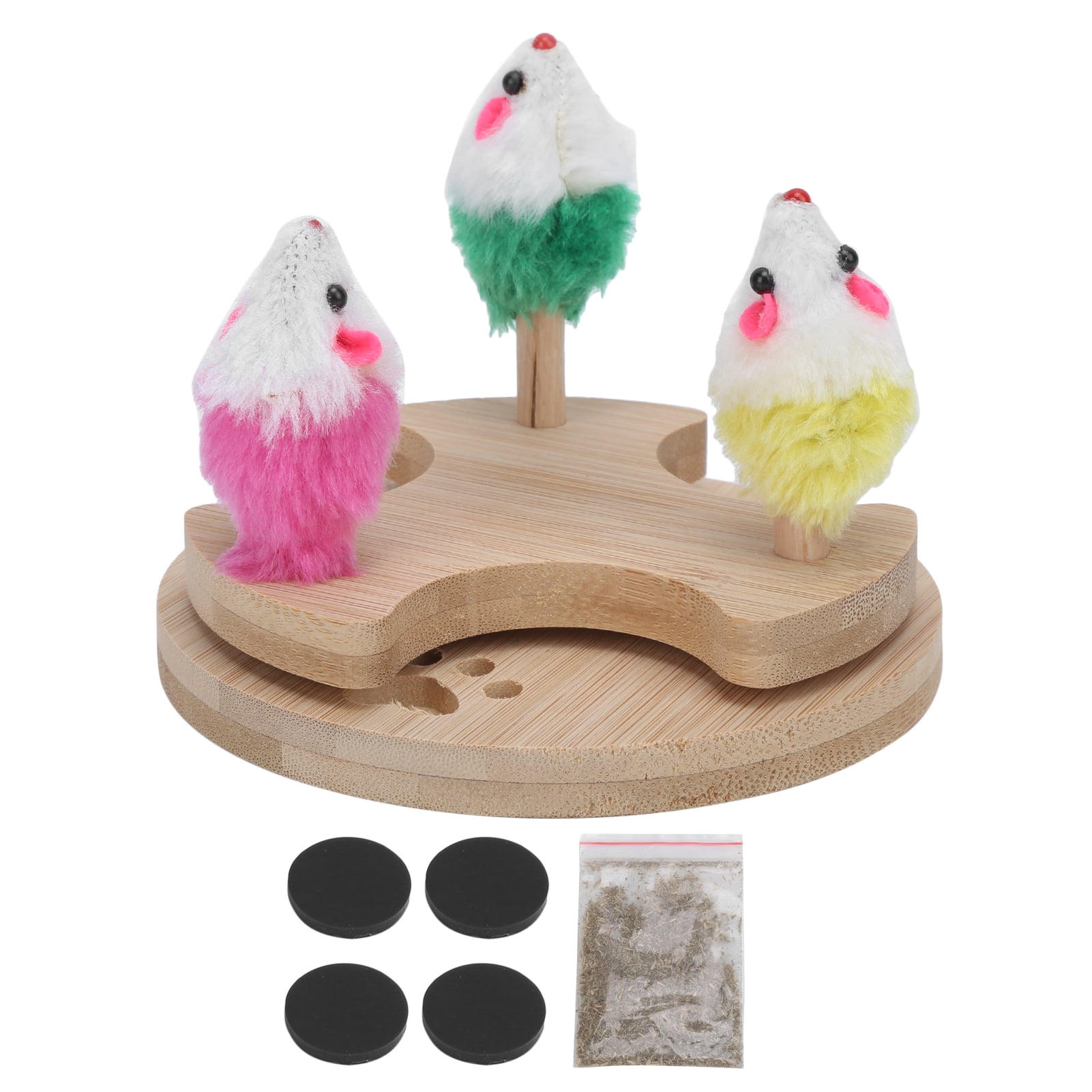 Cat Toy Wooden Turntable Cat Toy with Plush Mice and Catnip for Kitten ...
