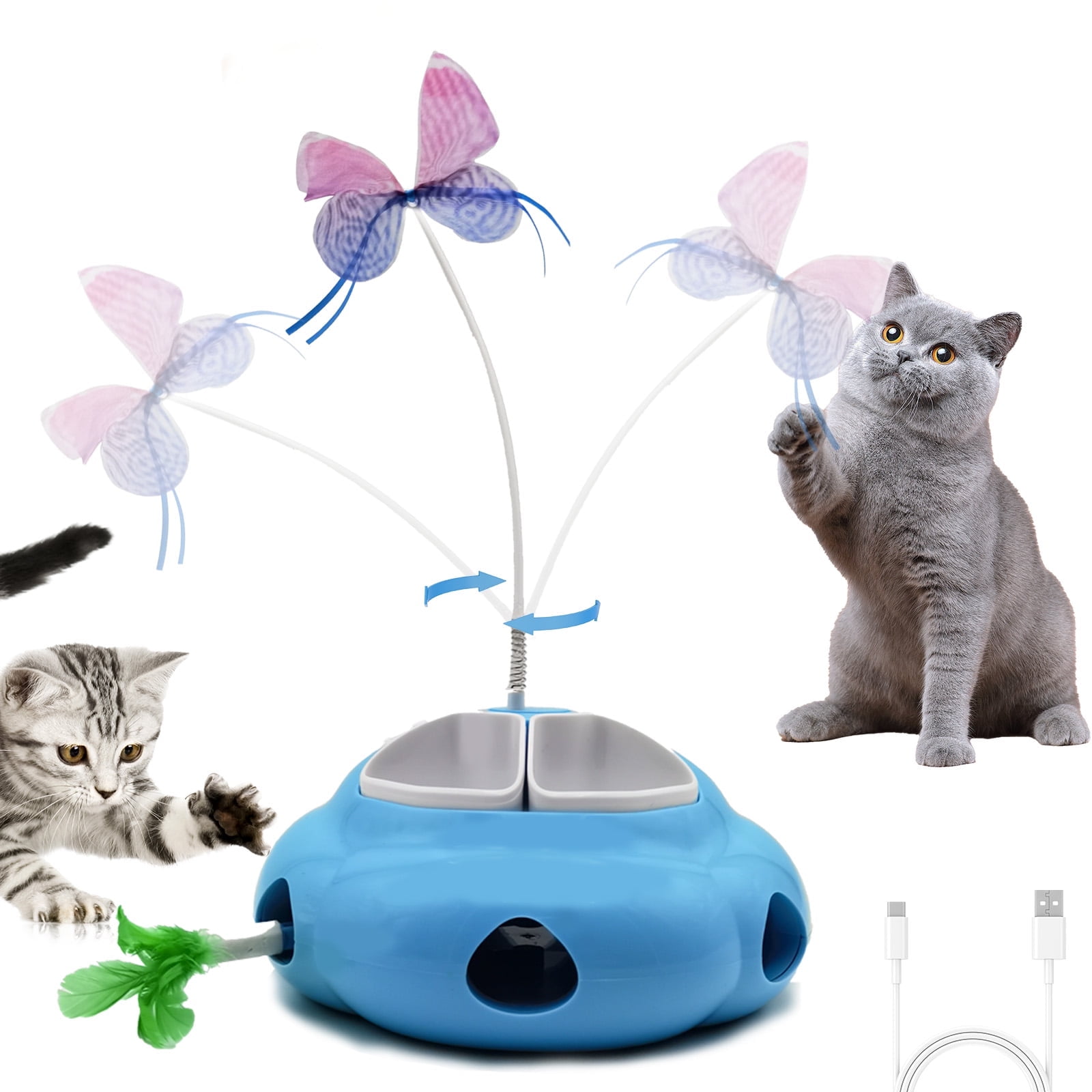 Cat Toys 1200mAh Interactive Cat Toy Indoor White Blue Color kitten ...