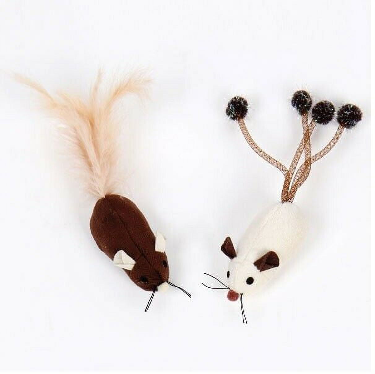 Cat Toys 2 Pack Interactive Fun Plush Mice Ribbon Feather Ball Pick ...