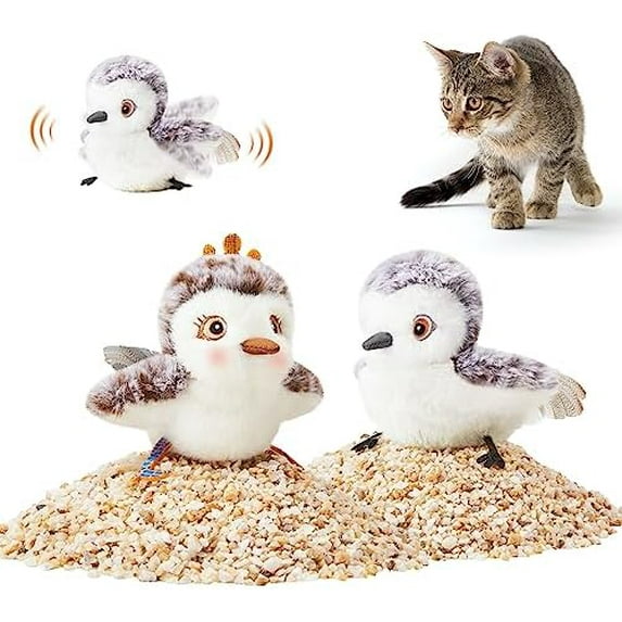 Cat Toys 2 Pcs Flapping Sandpiper Pair-Mate, Lifelike Birds Chirp ...