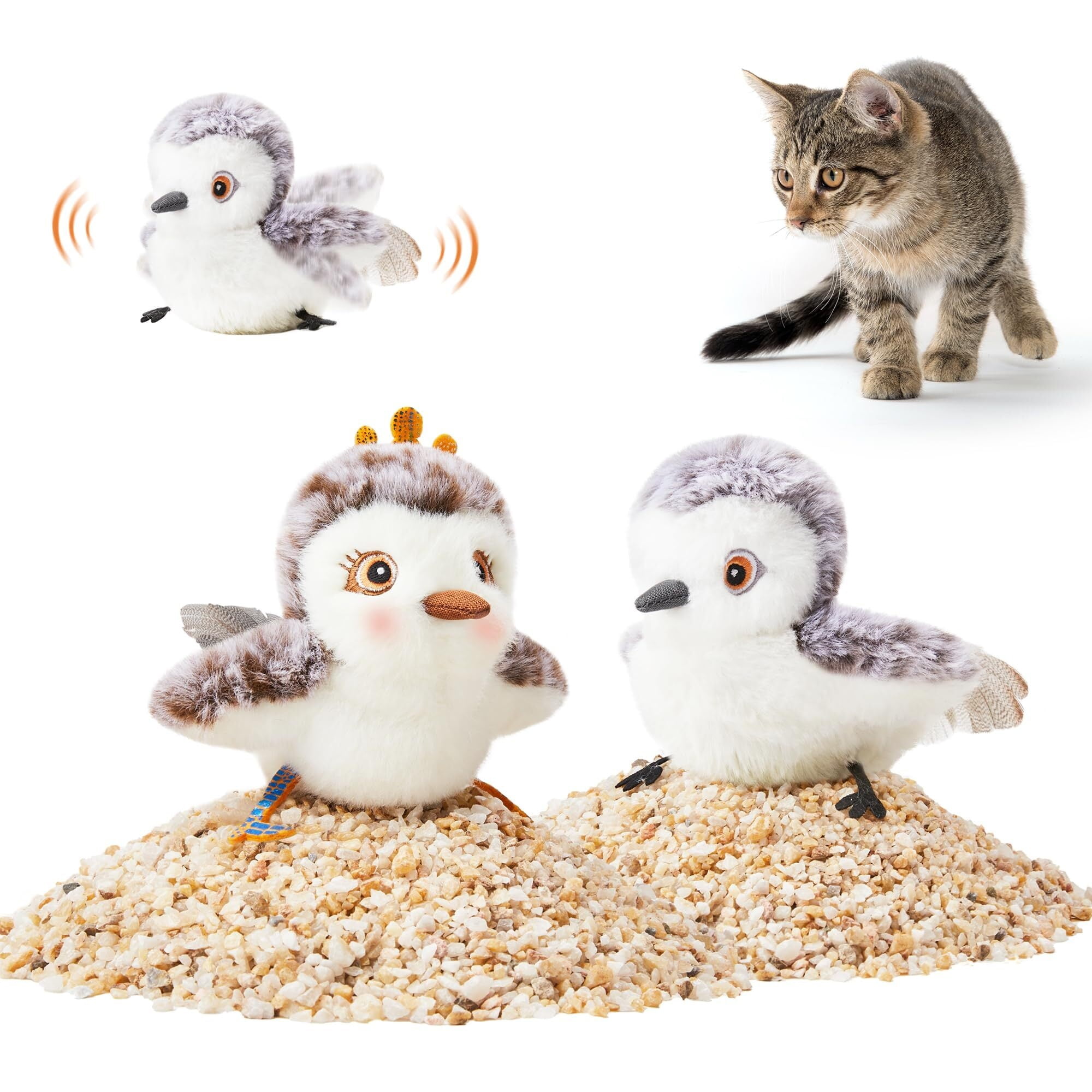 Cat Toys 2 Pcs Flapping Sandpiper Pair-Mate, Lifelike Birds Chirp ...