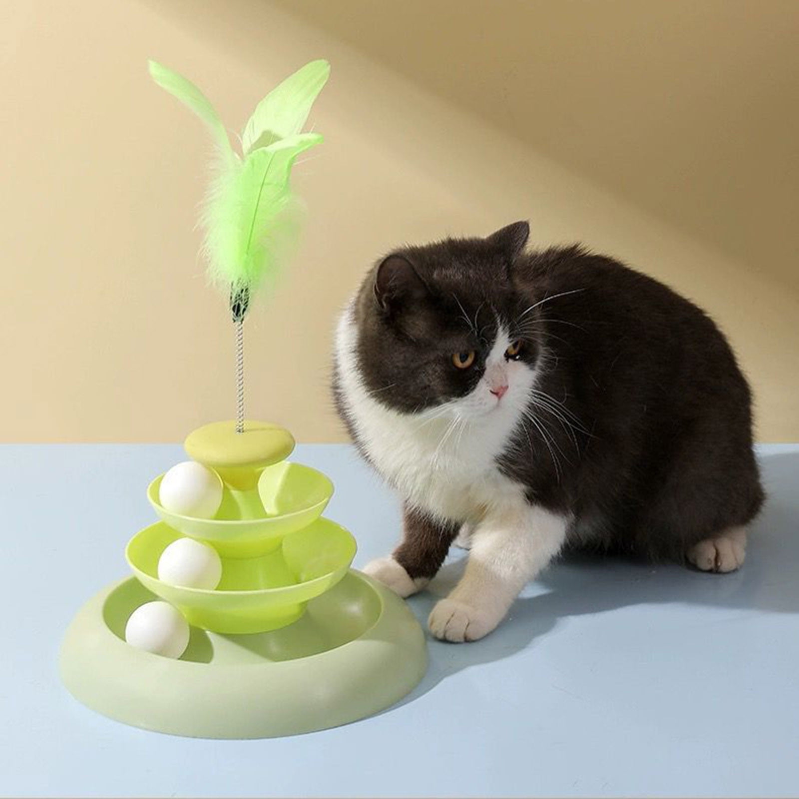 Cat Toys, 3 Layer Automatic Interactive Cat Toy with Feather, Random ...