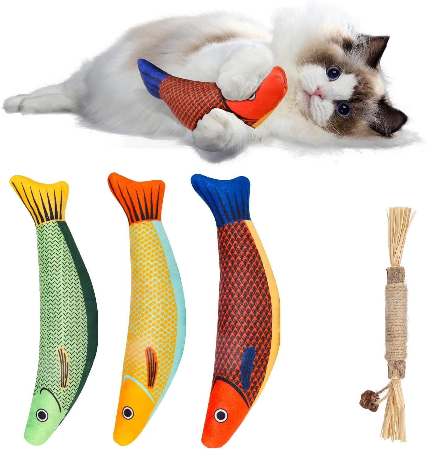 Cat Toys 4 Pack, Fish Shaped Catnip Toys with Crinkle Sound, Durable ...