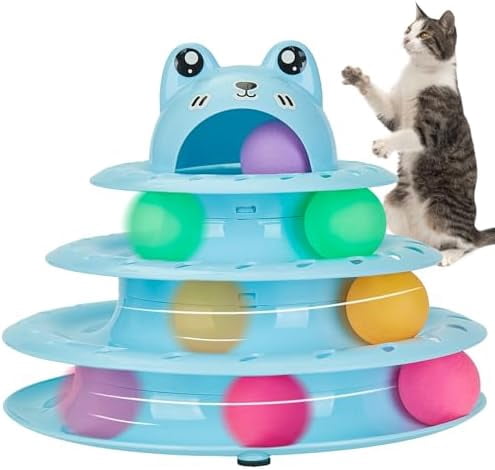 Cat Toys 4-Tier Roller Track, Turntable Cat Tower Toy with Colorful ...