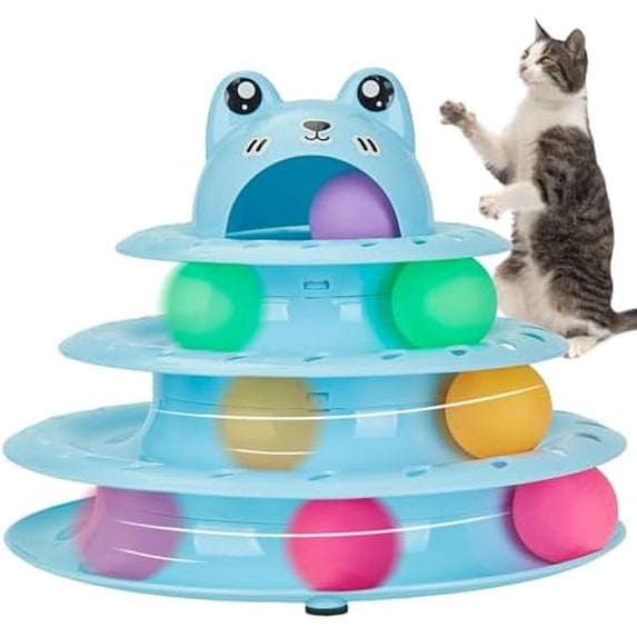 Cat Toys 4-Tier Roller Track, Turntable Cat Tower Toy with Colorful ...