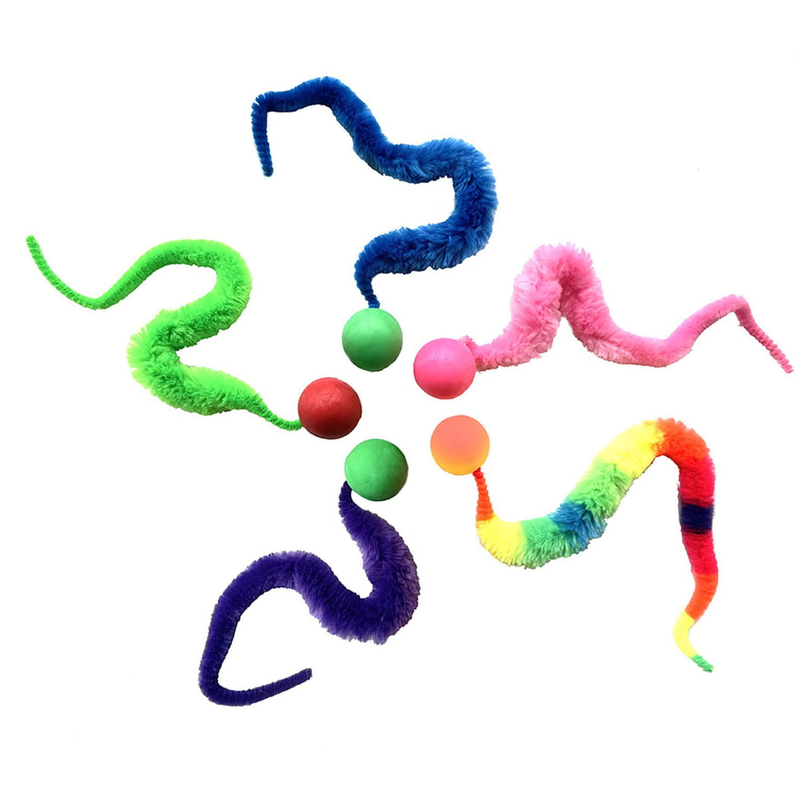 Cat Toys 5 Pack Bouncy Balls with Fuzzy Worm Tail Interactive Magic ...