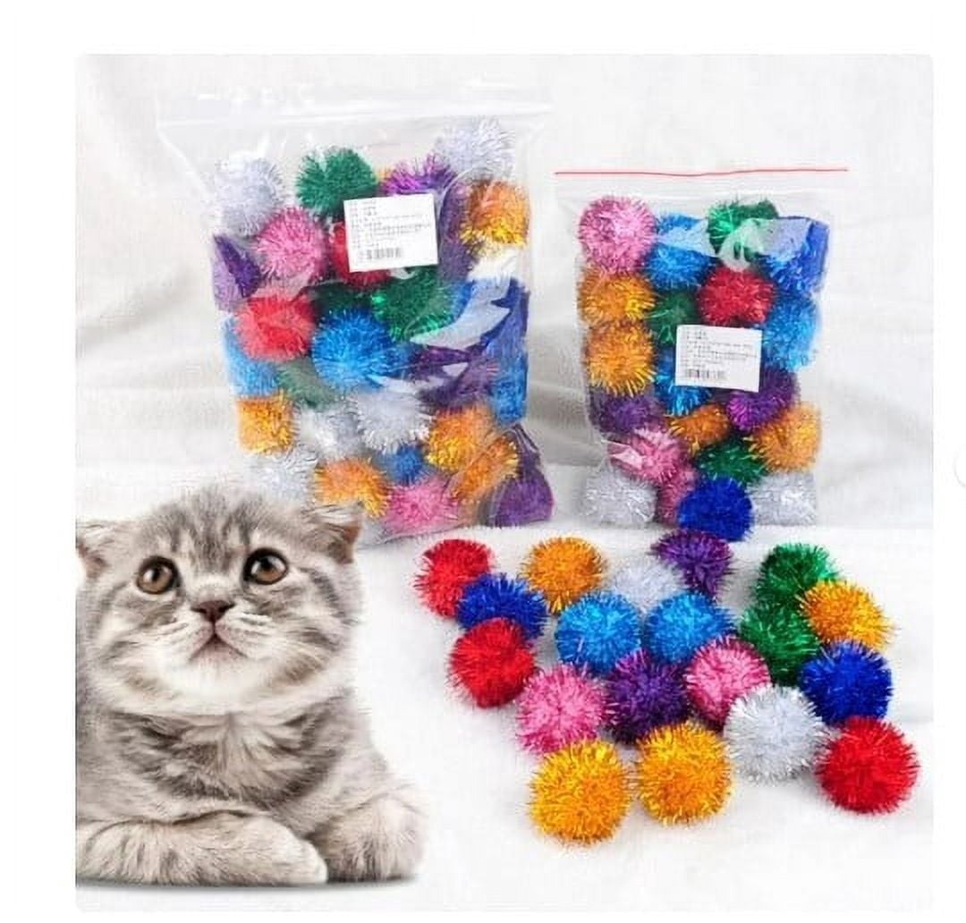 Cat Toys, 50Pcs Tinsel Balls for Cats, 2 inch Cat Pom Pom Balls ...