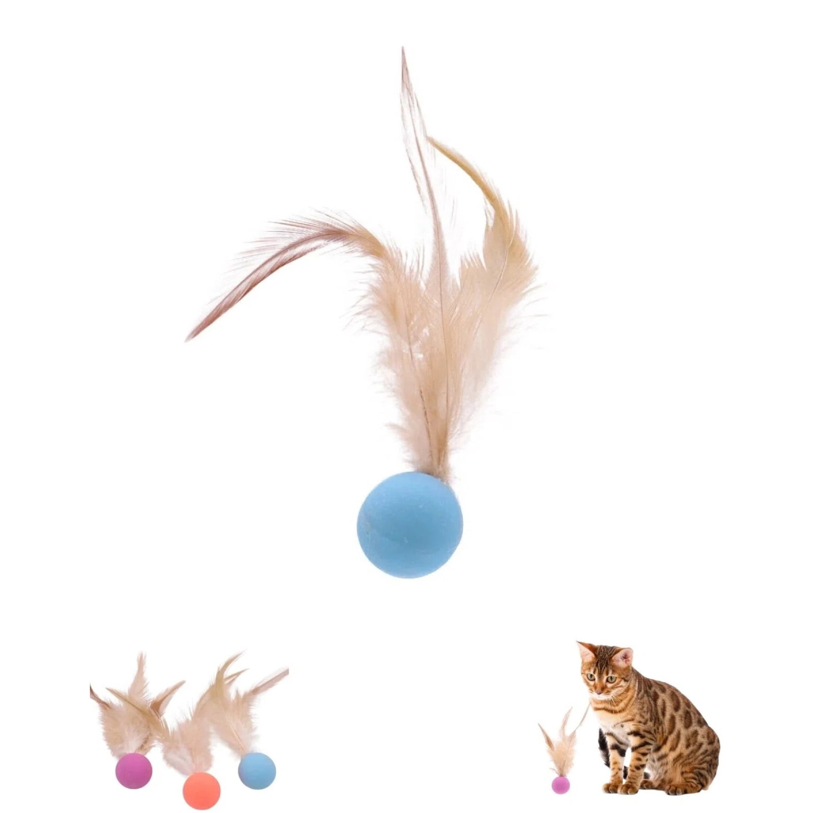 Cat Toys Balls with Feathers,Interactive Cat Bouncy Balls for Indoor ...