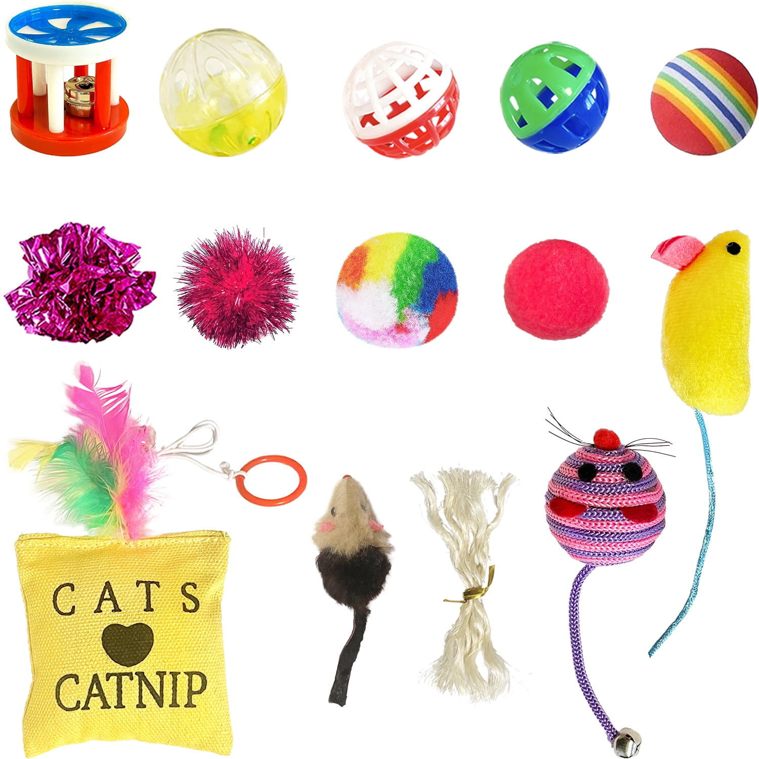 Assorted Cat Toys Balls Pack - 14 PCS, Includes Rainbow, Sparkle, Bell ...