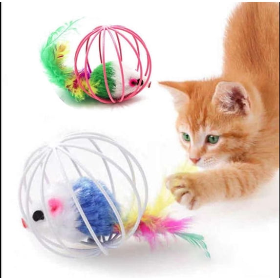 Cat Toys Feather tail Cage Mouse Enjoying Self congratulation Pet Color ...