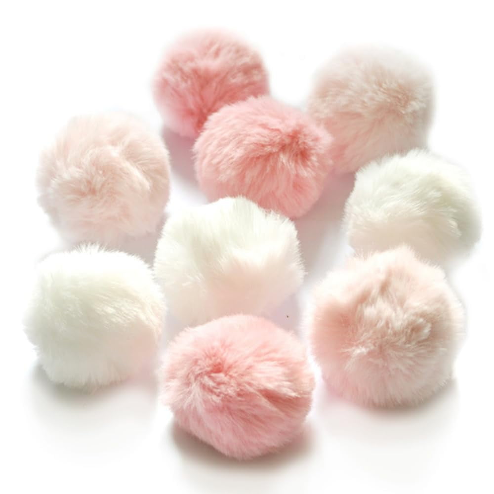 Cat Toys Furry Ball With Bell For Cats Kitty Rabbit Tails (Pink (With ...