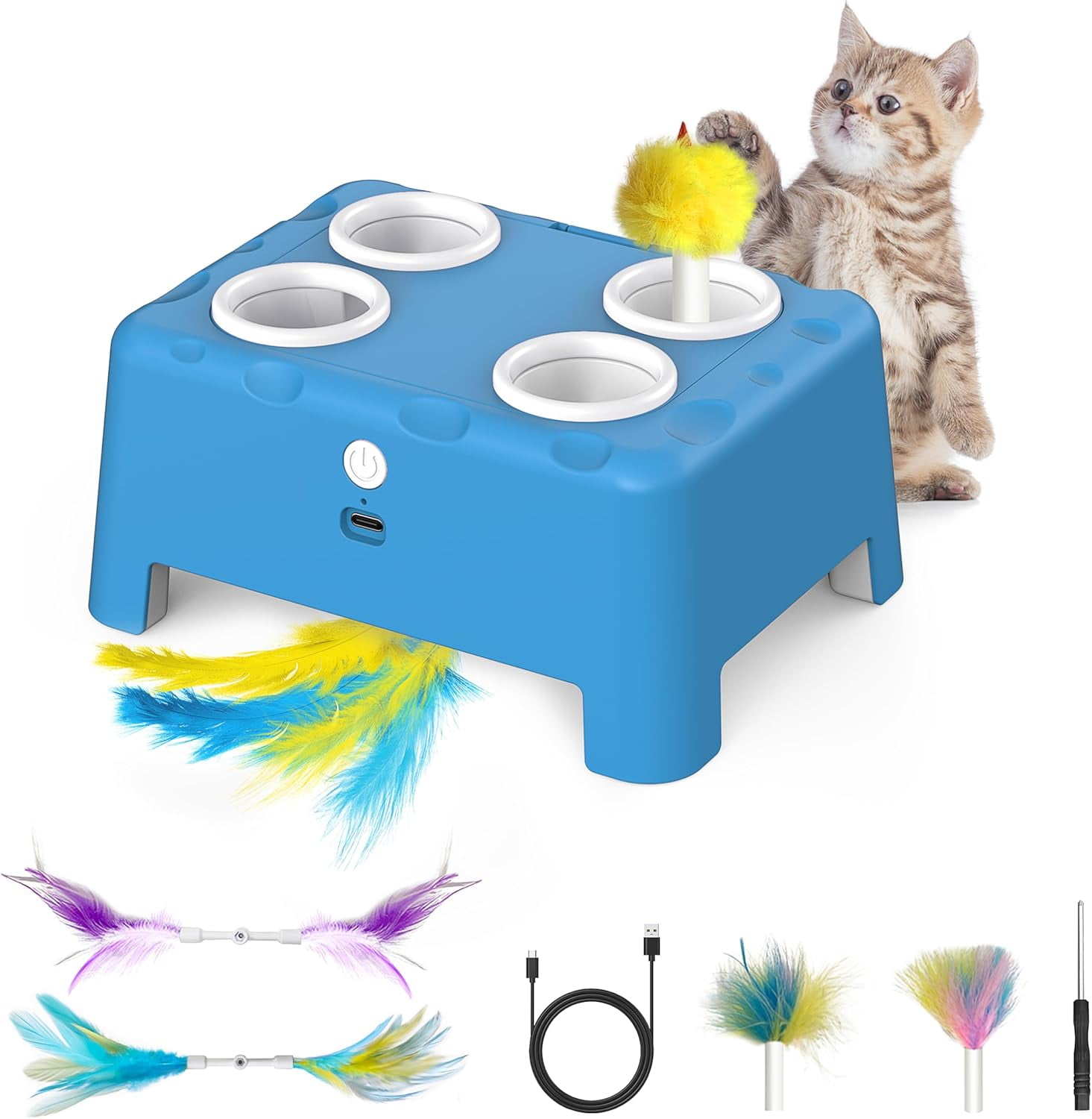 Cat Toys, Interactive Cat Toys, 2-in-1 Automatic Cat Toy, 4 Holes Mice ...