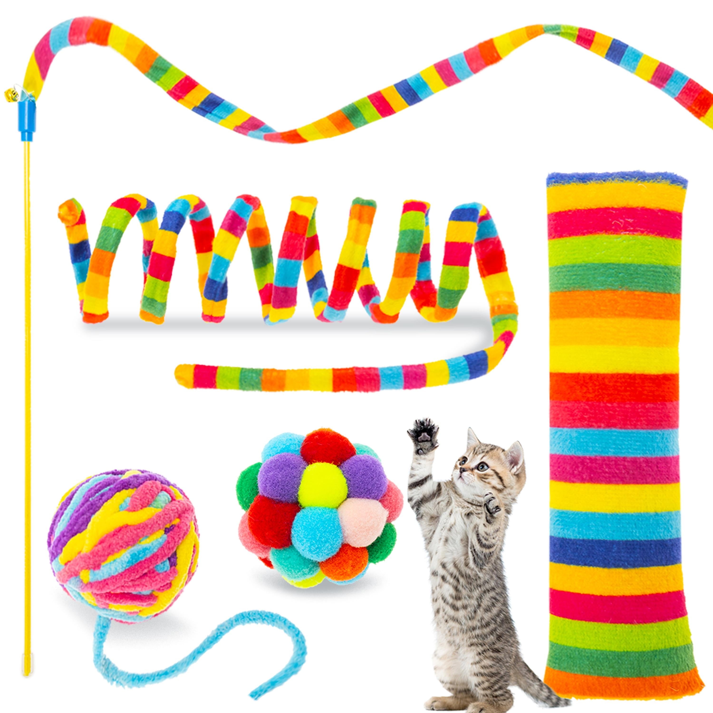 Cat Toys Interactive - Cat Wand Toy & Cat Ball Toy with Bell Inside ...