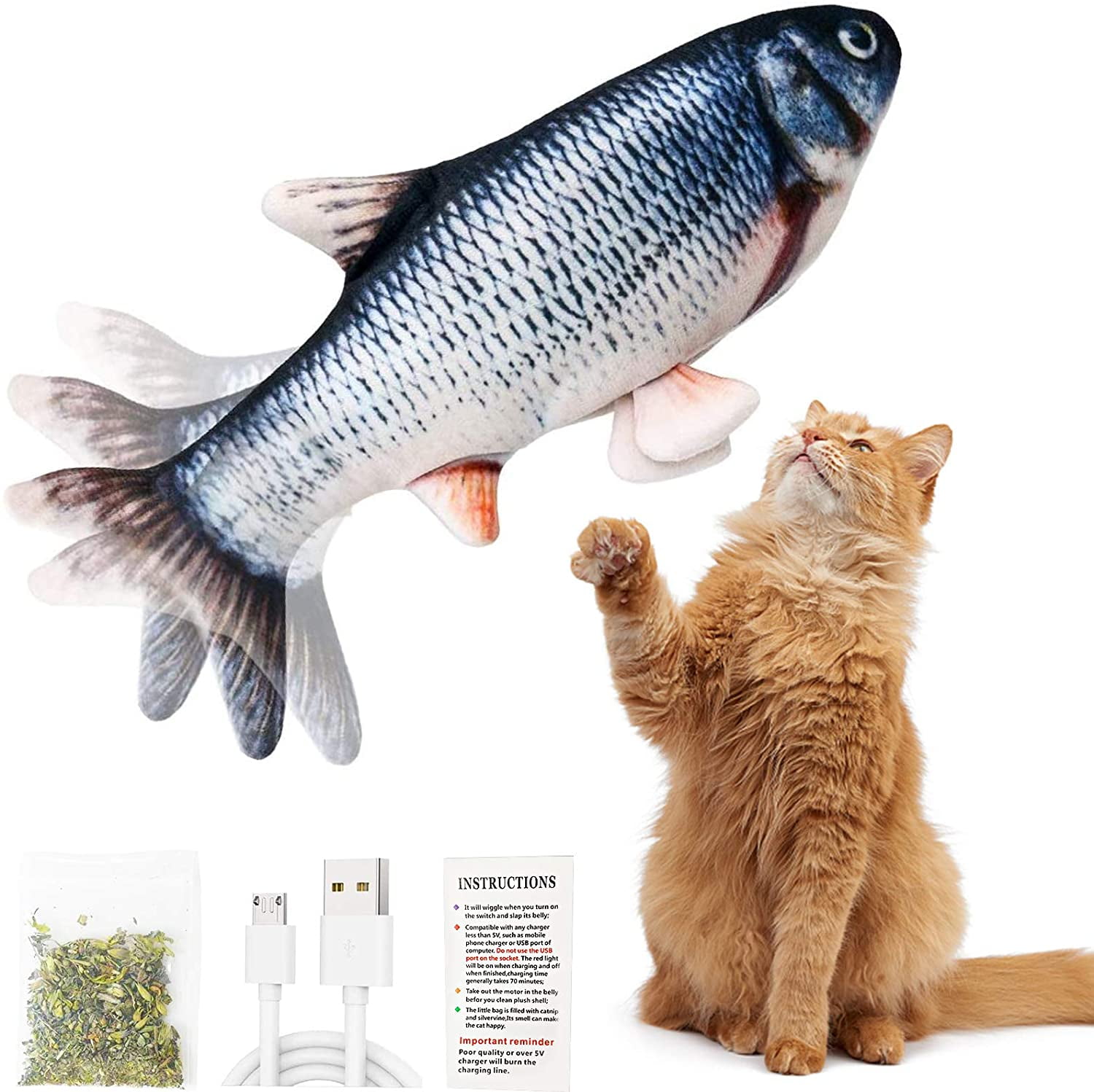 Cat Toys Interactive Fish [with Natural Catnip+Cat Bell Box in Belly]，3 ...