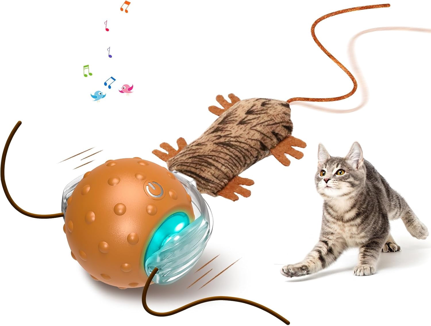 Cat Toys Interactive Self Rolling Cat Balls with Mouse Tails Automatic ...