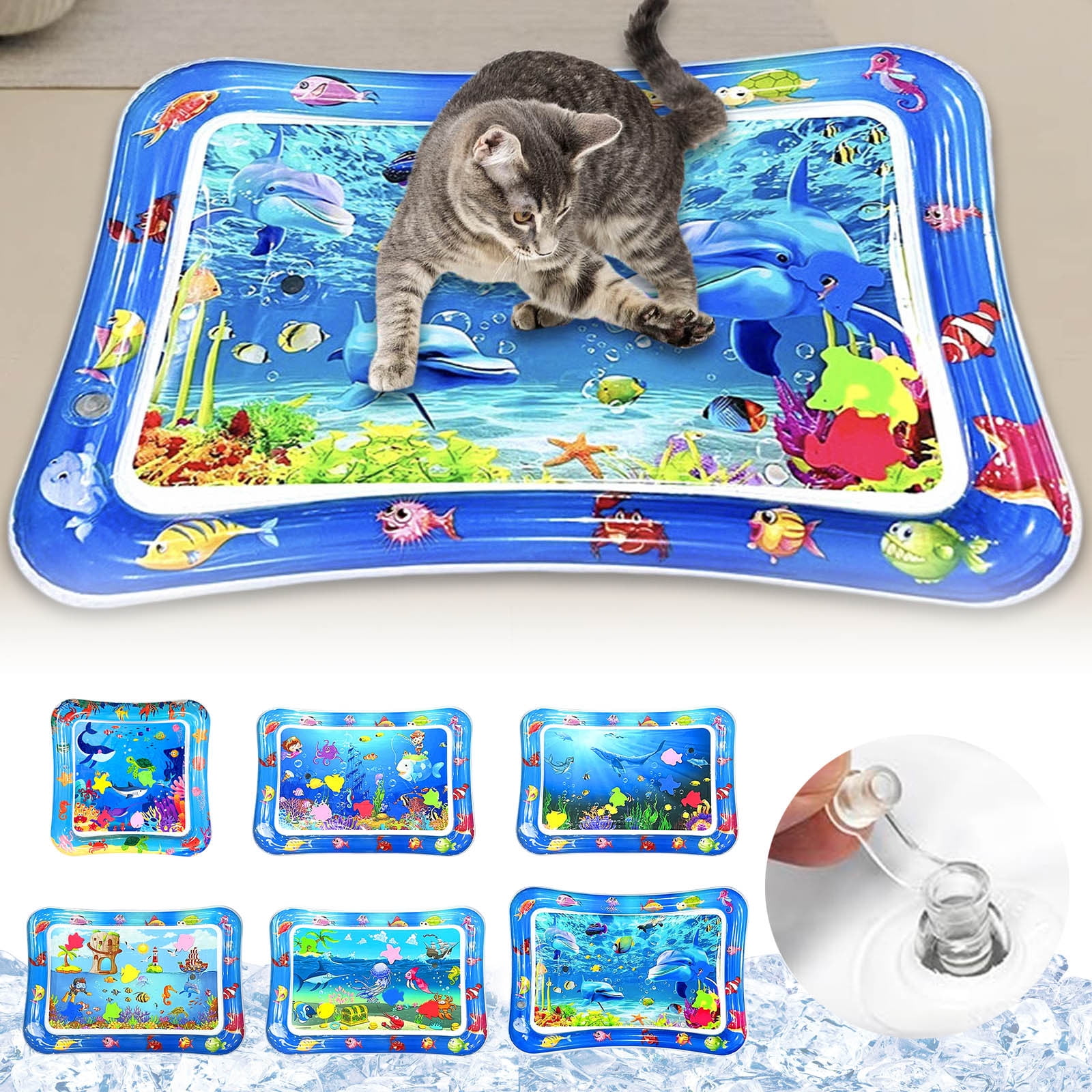 Cat Toys Mat With Floating Fish Slip Interactive Water Sensory Game Mat ...