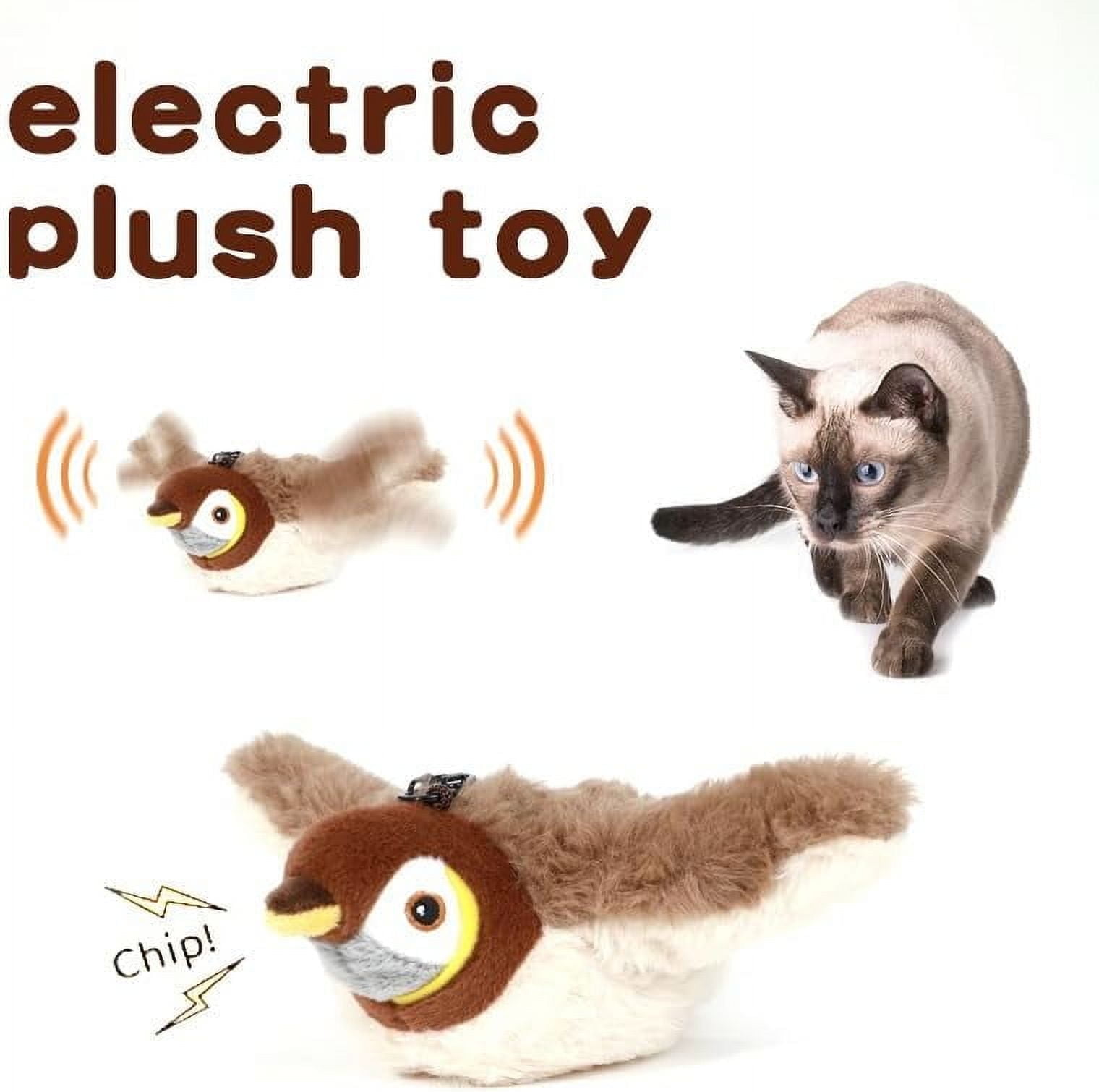 YUANAO Rechargeable Flapping Bird Cat Toy, Chirping Plush Sparrow 4.0 ...