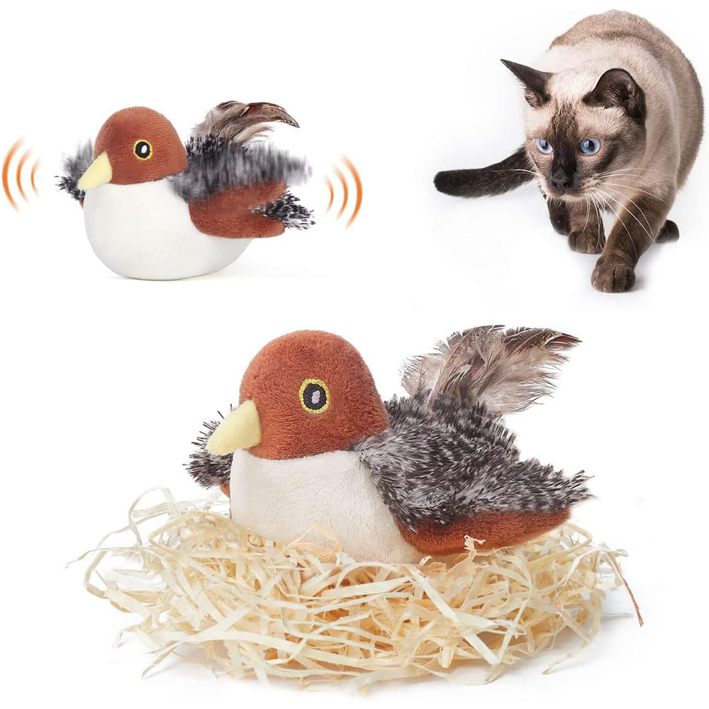 Cat Toys Rechargeable Flapping Bird Sparrow, Lifelike Chirp Tweet ...