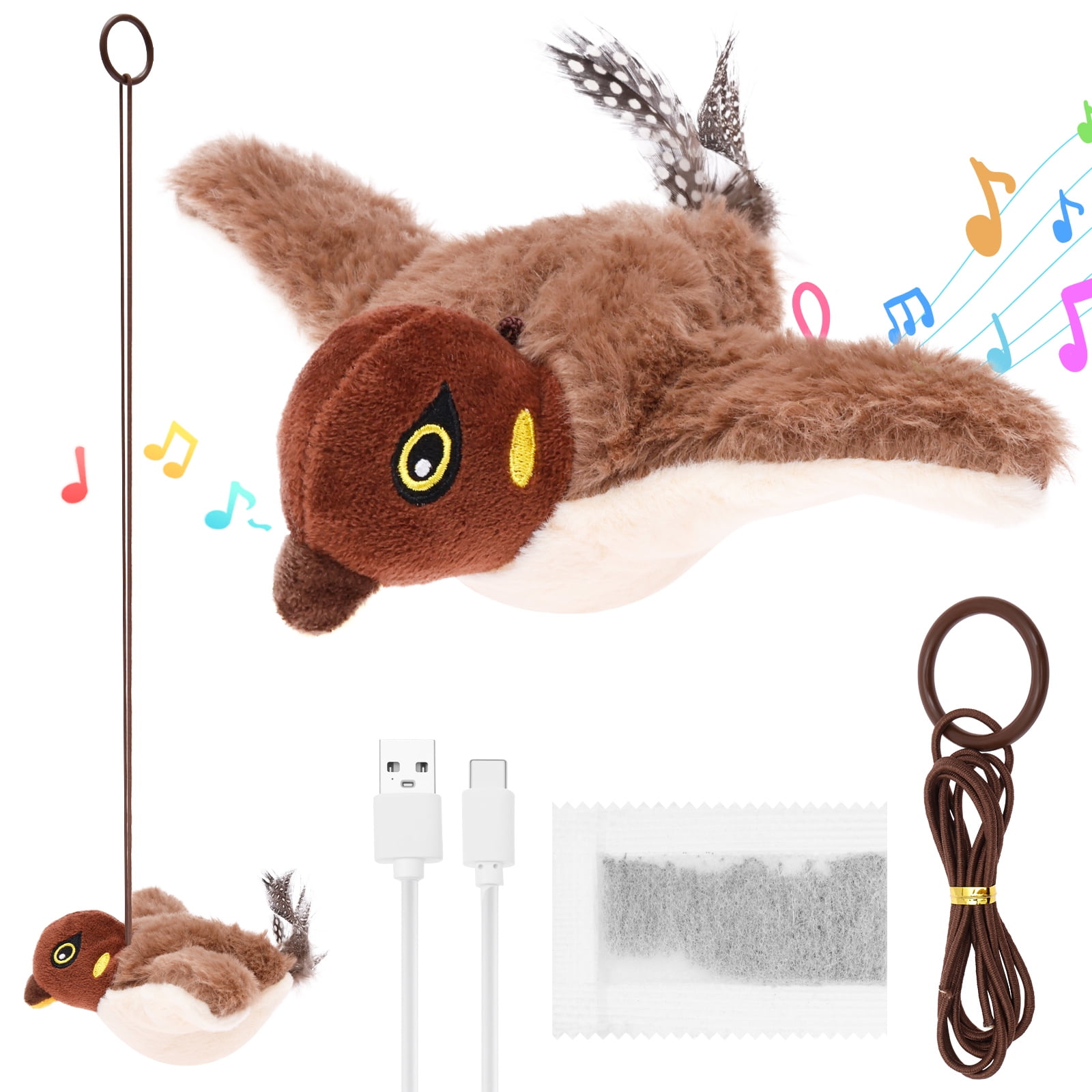 Cat Toys Rechargeable Flapping Bird Sparrow Lifelike Chirp Tweet ouch ...