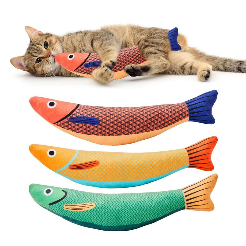 Cat Toys Saury Fish, 3 Pack Catnip Crinkle Sound Toys Soft and Durable, Interactive Cat Kicker ...