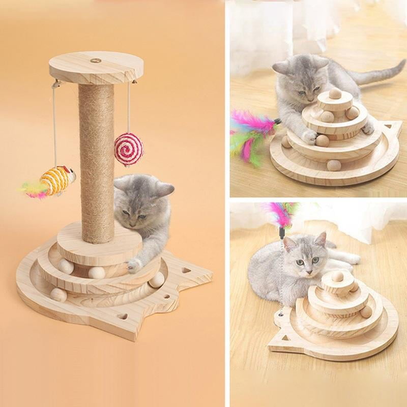 Cat Toys Solid Wood Turntable Self-entertainment Cat Stick Cat Ball ...