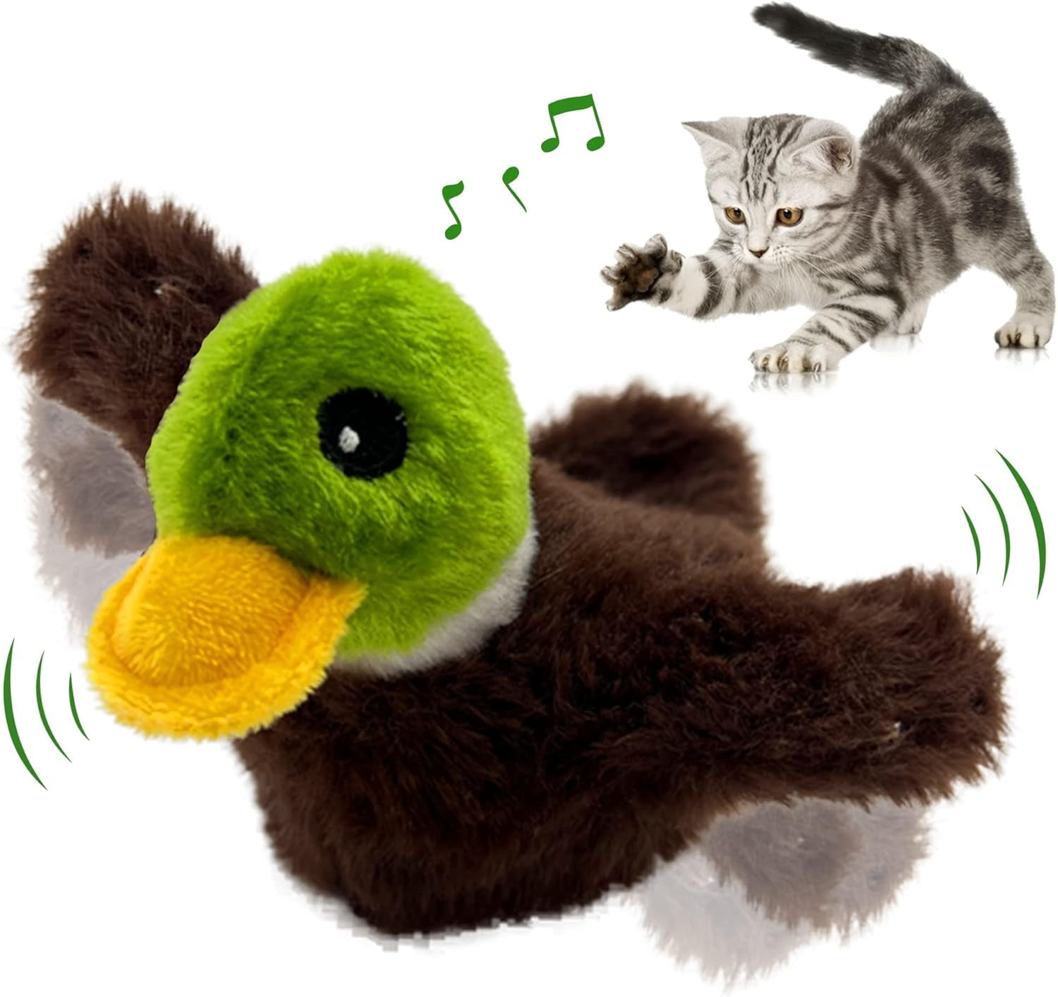 Cat Toy Flapping Wing Mallard Duck Interactive Simulated Chirping Plush ...