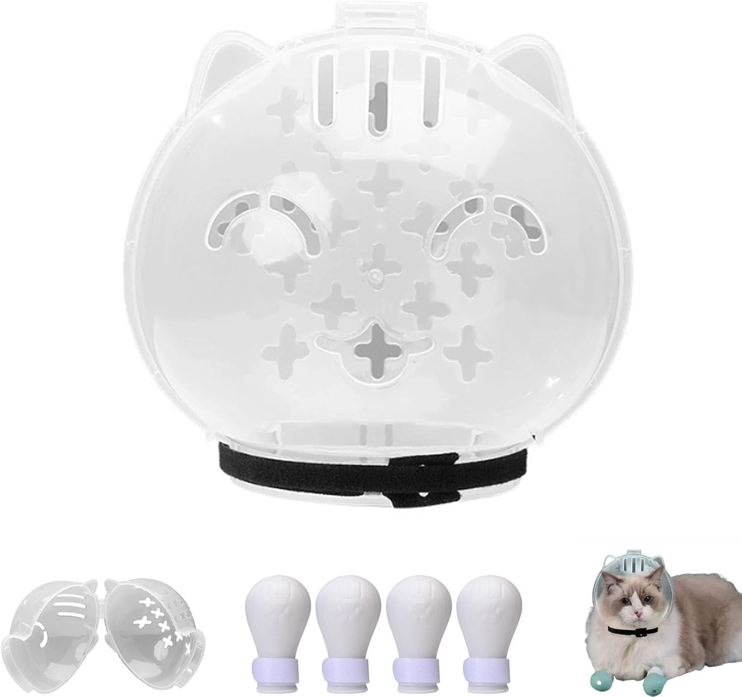 Cat Transparent Muzzle for Grooming & Vet Visits, Breathable Adjustable ...