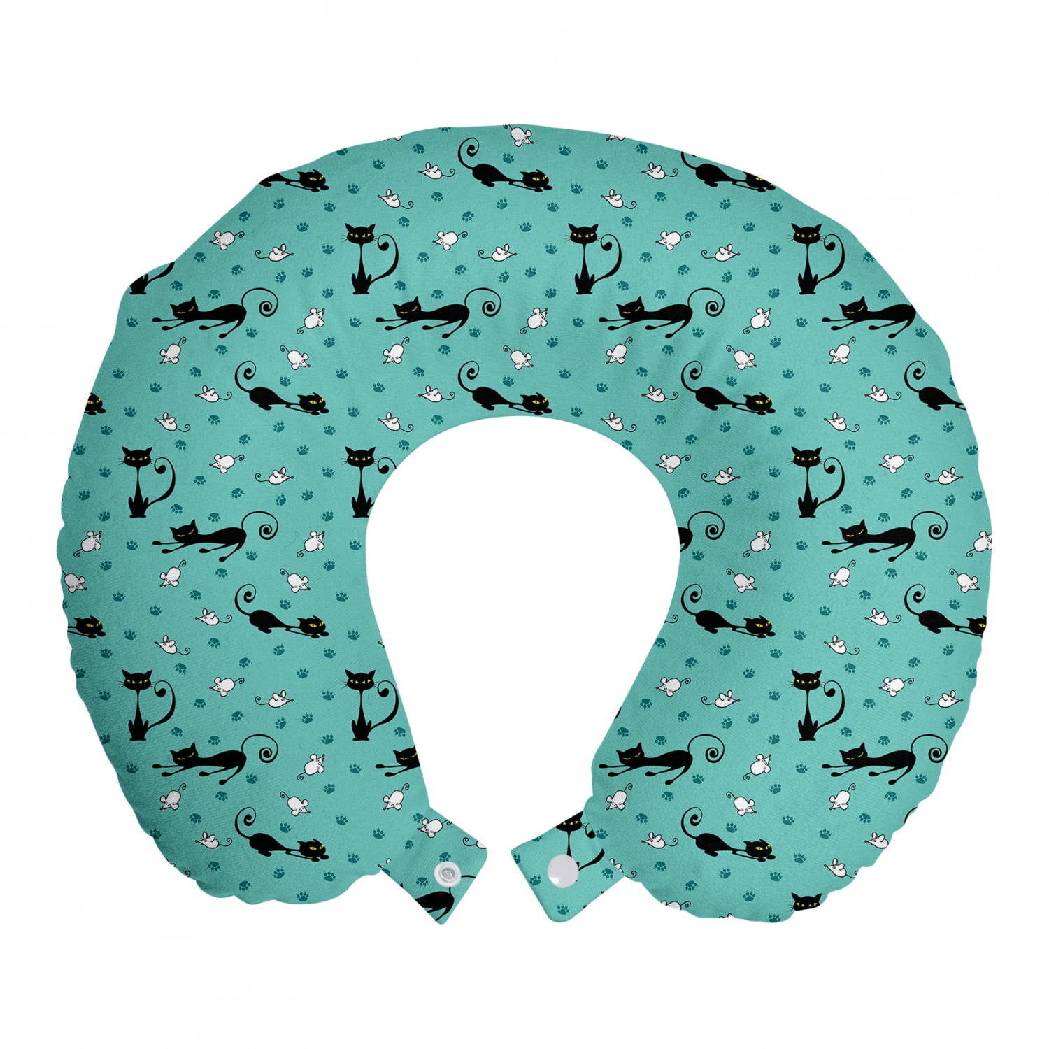 Cat Travel Pillow Neck Rest, Black Cats After White Mice Mouse Paws ...