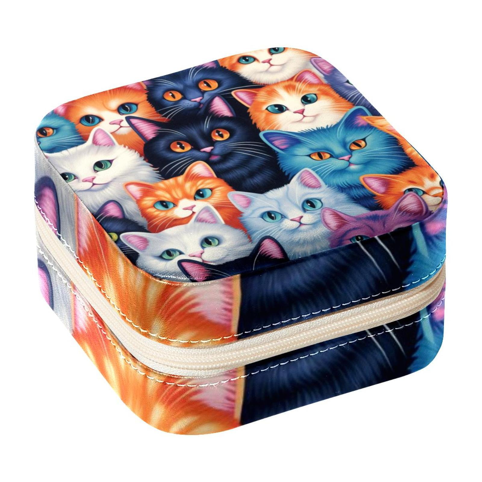 Cat Travel Portable Square Jewelry Box Earring Organizer Necklace ...
