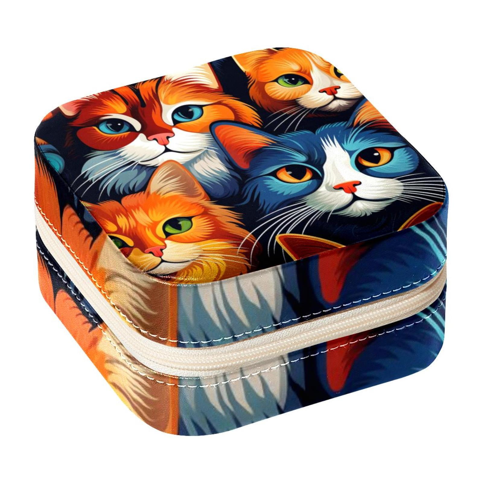 Cat Travel Portable Square Jewelry Box Organizer Earring Necklace ...