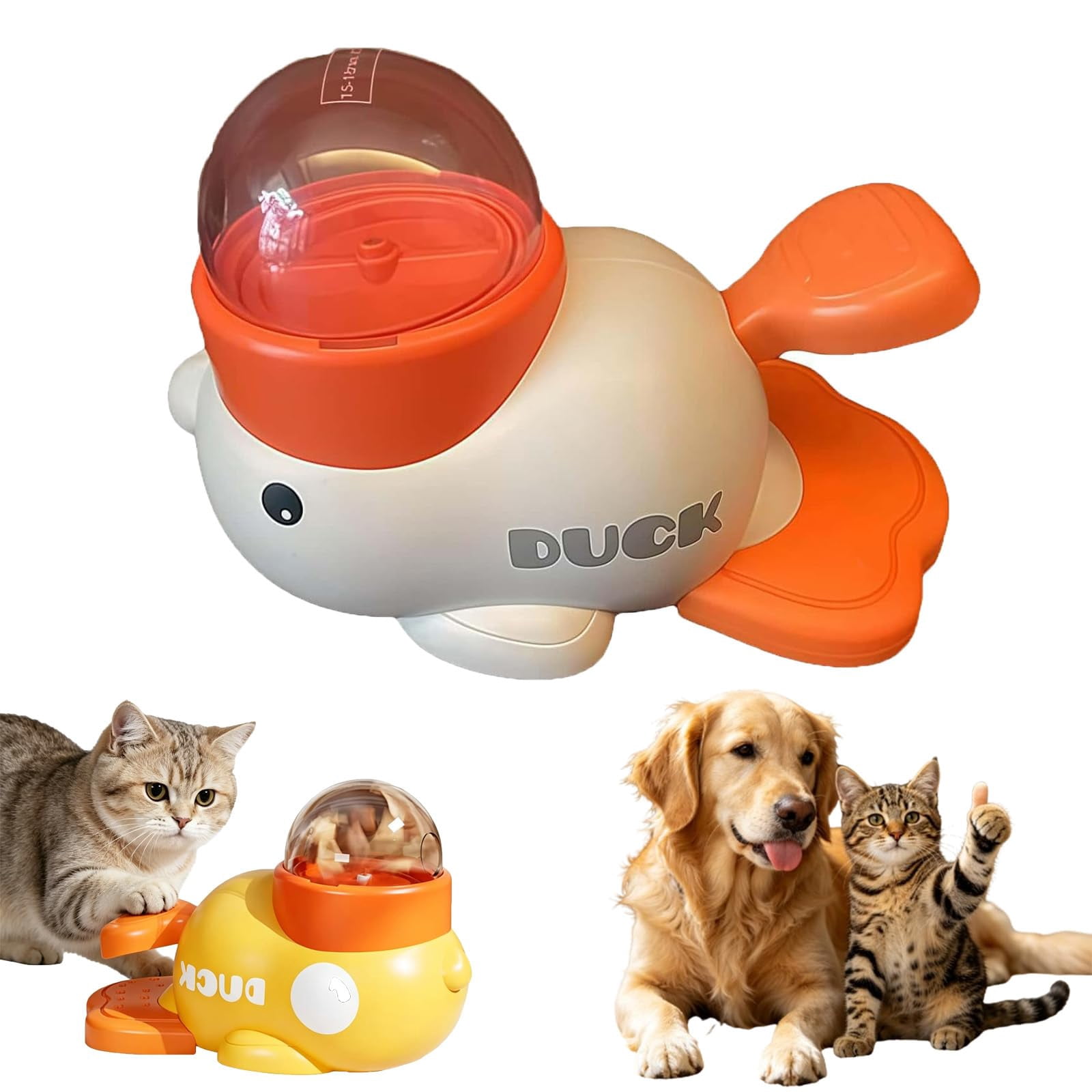 Cat Treat Toy, Interactive Yellow Duckie Slow Feeder for Indoor Cats ...