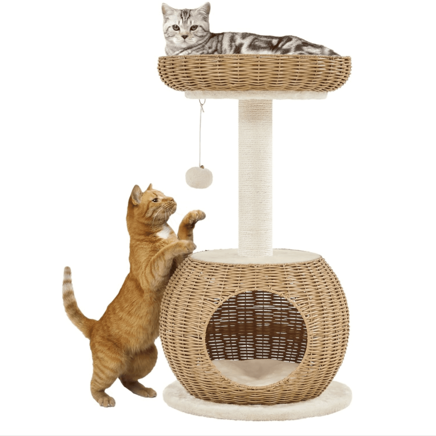 Cat Tree, 29.5in Rattan Cat Climbing Tower for Indoor Cats w/Scratching ...