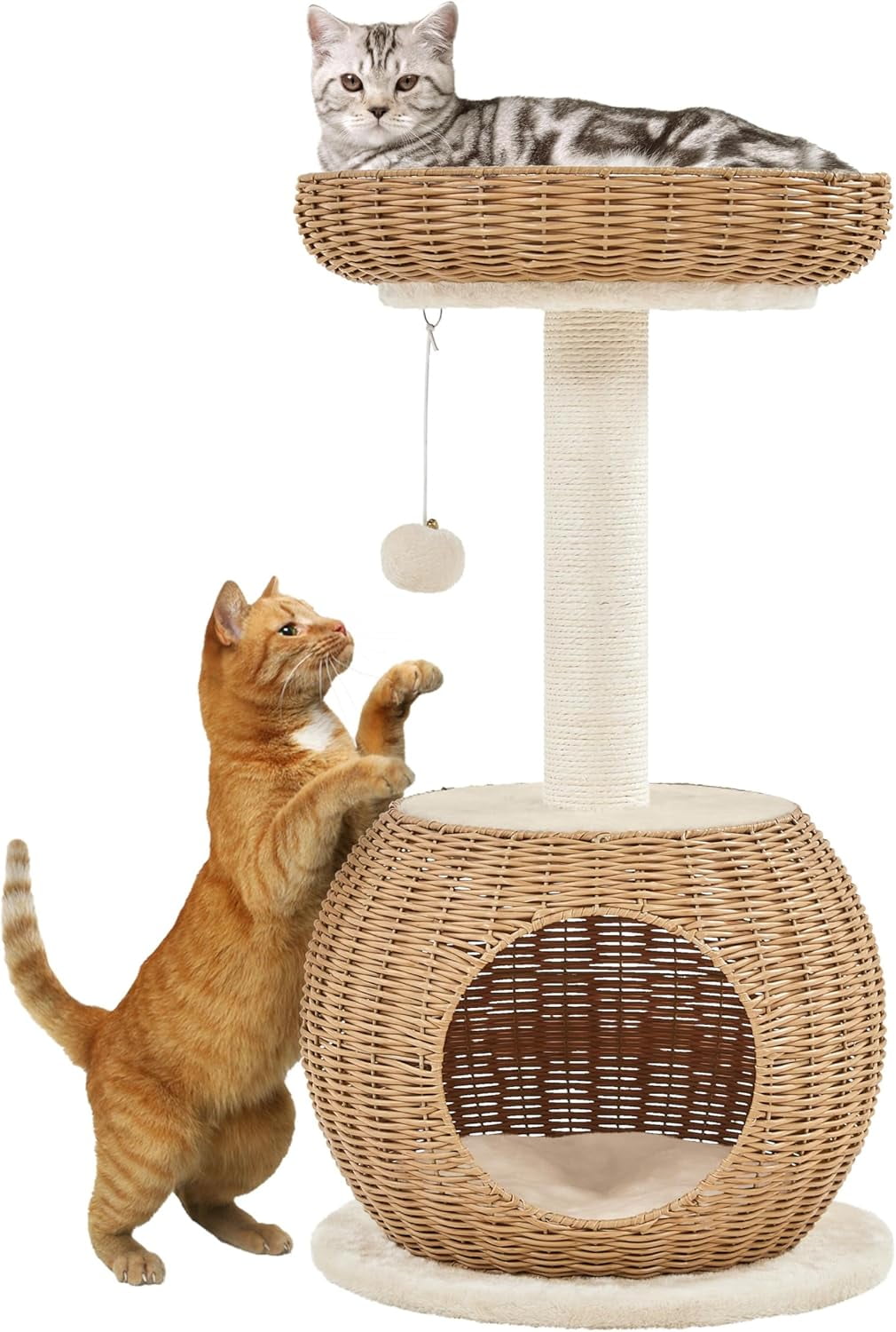 Cat Tree, 29.5in Rattan Cat Tower for Indoor Cats w/Scratching Post ...
