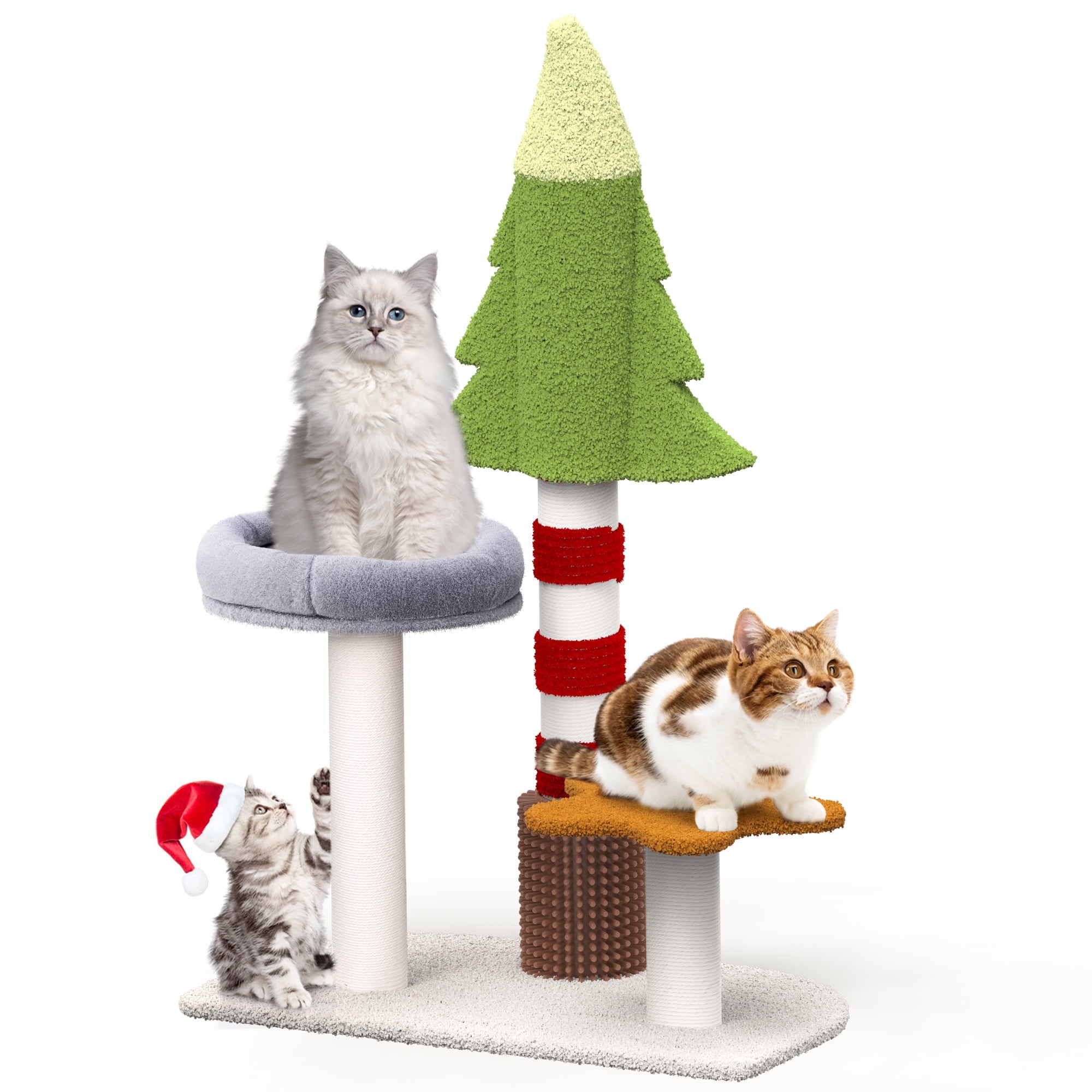 Cat Tree 35.4" Cute Christmas Tree Cat Scratching Post Tower with Perch ...