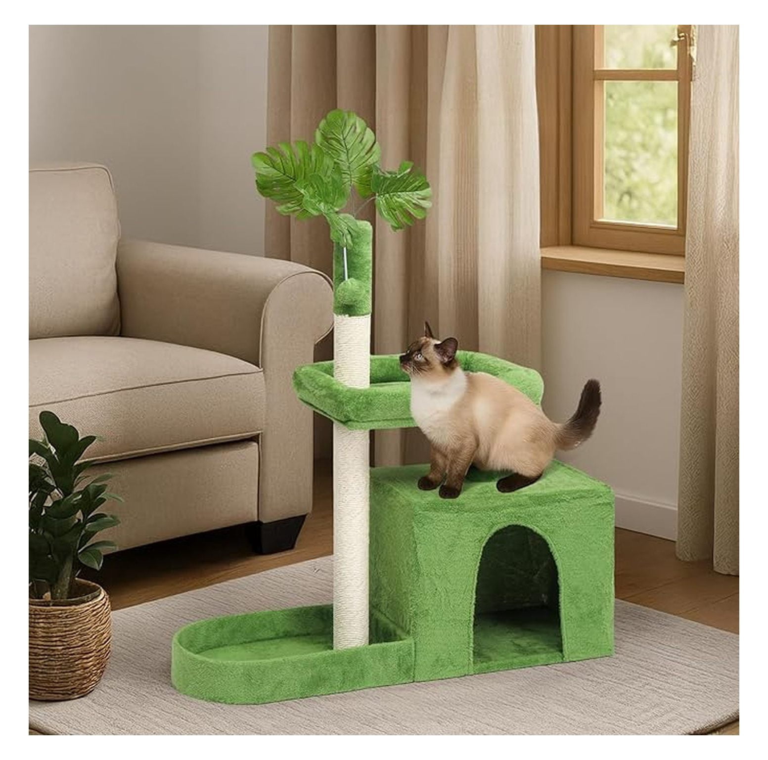Cat Tree 36in Monstera, Multi-Level Tower with Scratching Post & Condo ...
