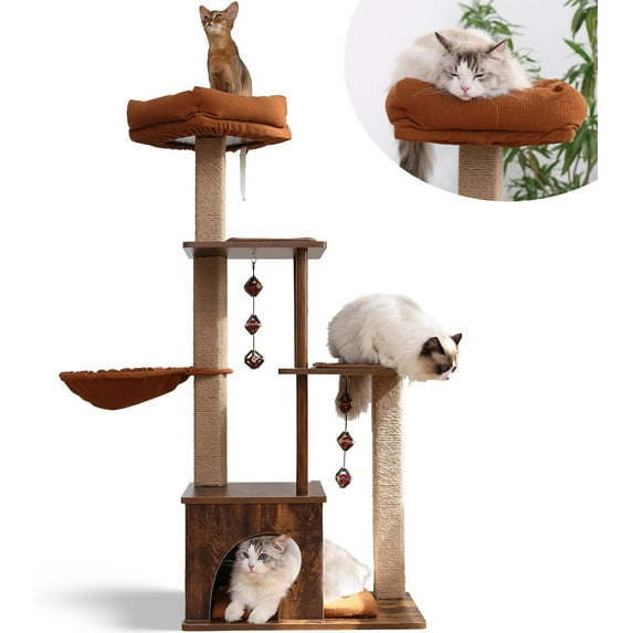 Cat Tree, 4 in 1 Large Modern Cats Tower with Jute Scratching Post and ...