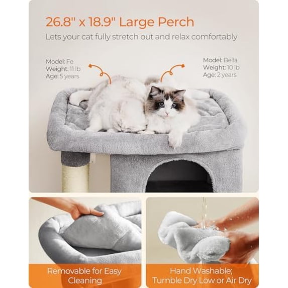 Cat Tree, 40.6-Inch Cat Tower, Plush Condo for Extra Large Cats up to ...
