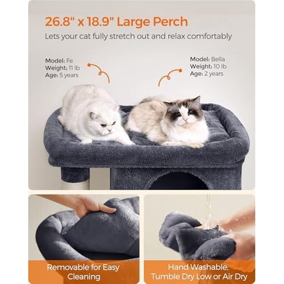 Cat Tree, 40.6-Inch Cat Tower, Plush Condo for Extra Large Cats up to ...