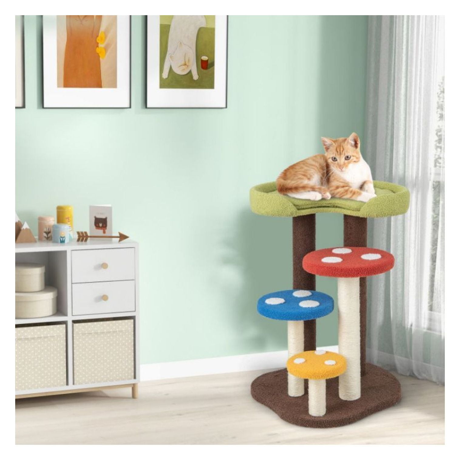 Cat Tree 5-Layer Cat Tower with Sisal Posts & Removable Mat - Mushroom ...
