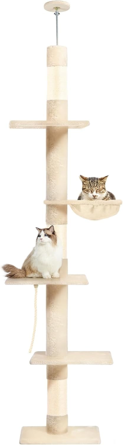 Cat Tree 5-Tier Floor to Ceiling Cat Tower with Cozy Hammock, 89-109 ...
