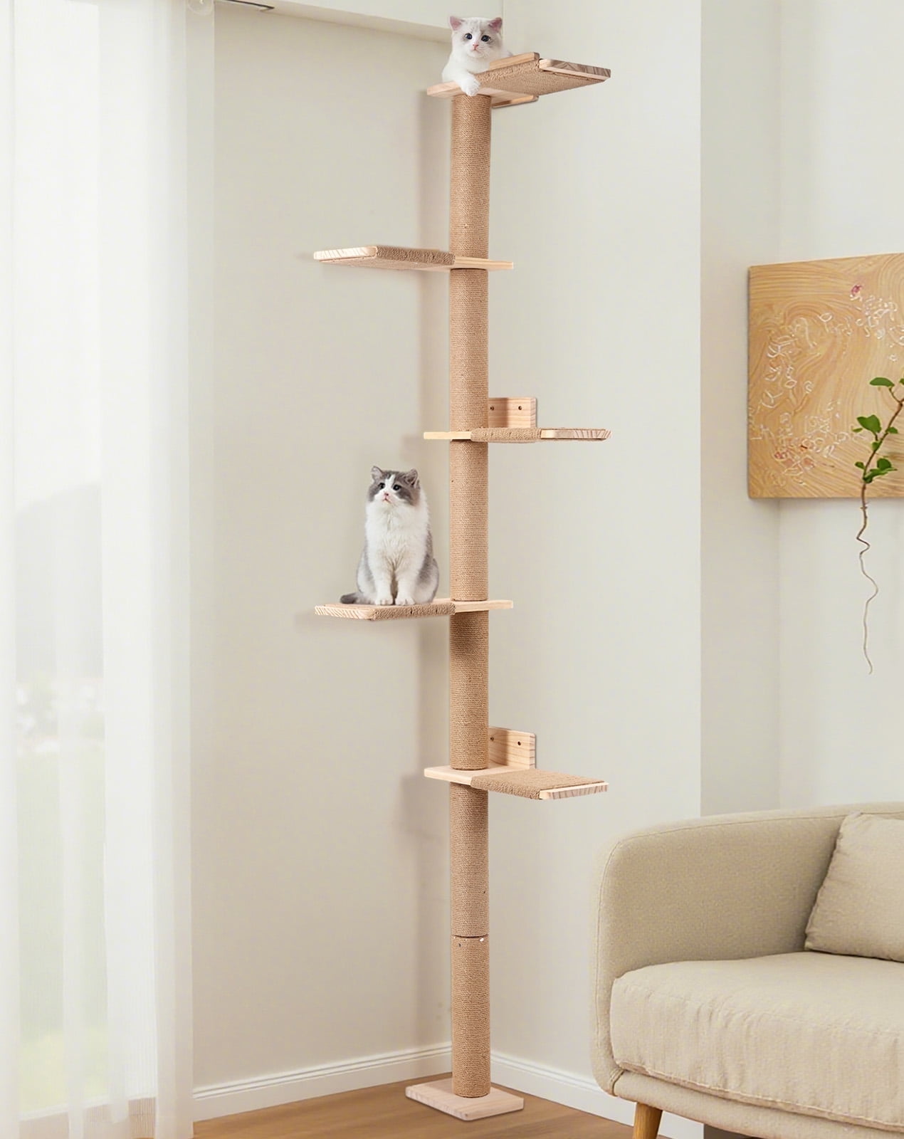 DOMIPET Cat Tree, 5 Tier Floor To Ceiling Cats Tower, Wall-Mounted Cat ...