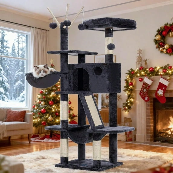 Cat Tree 53 inch Cat Tower for Indoor Cats Cat House with Padded ...