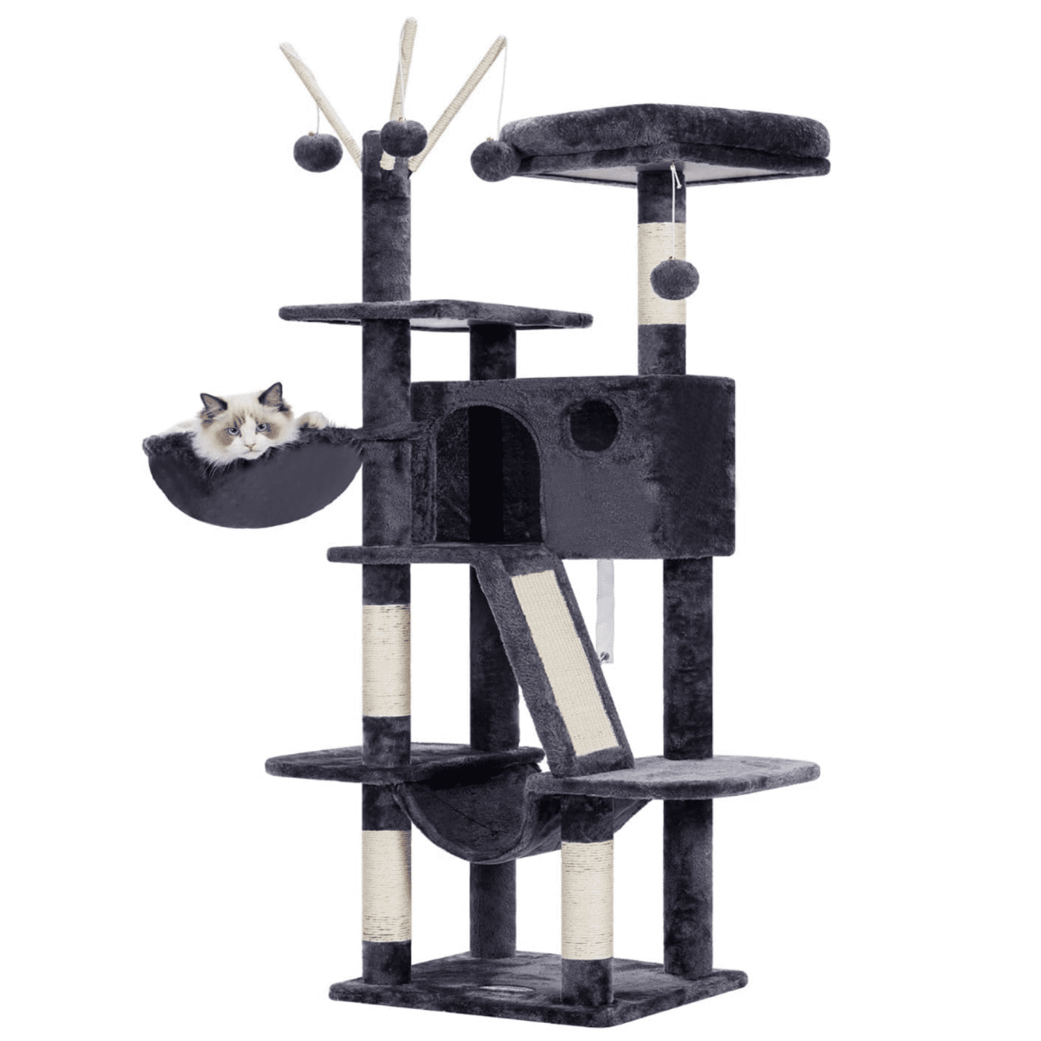 Cat Tree, 53 inch Cat Tower for Indoor Cats, Cat House with Padded ...