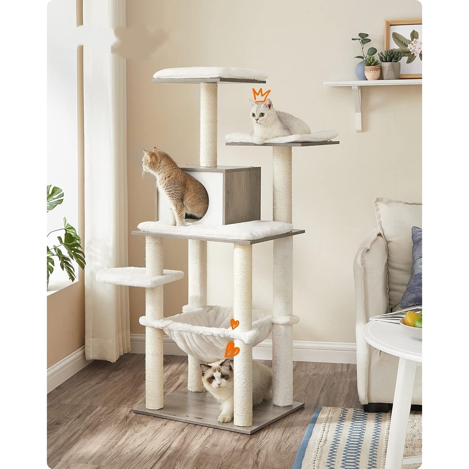 Cat Tree, 54.3-Inch Modern Cat Tower for Indoor Cats, Multi-Level Cat ...