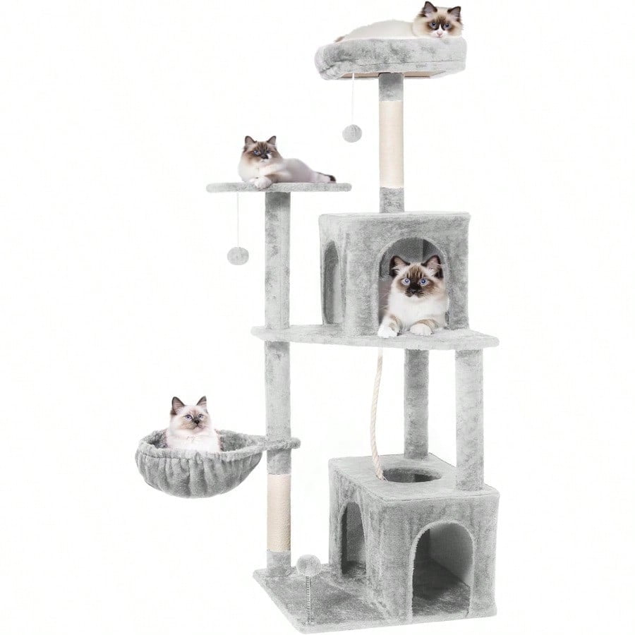 Cat Tree 54-Inch Cat Tower for Indoor Cats Plush Multi-Level Cat Condo ...