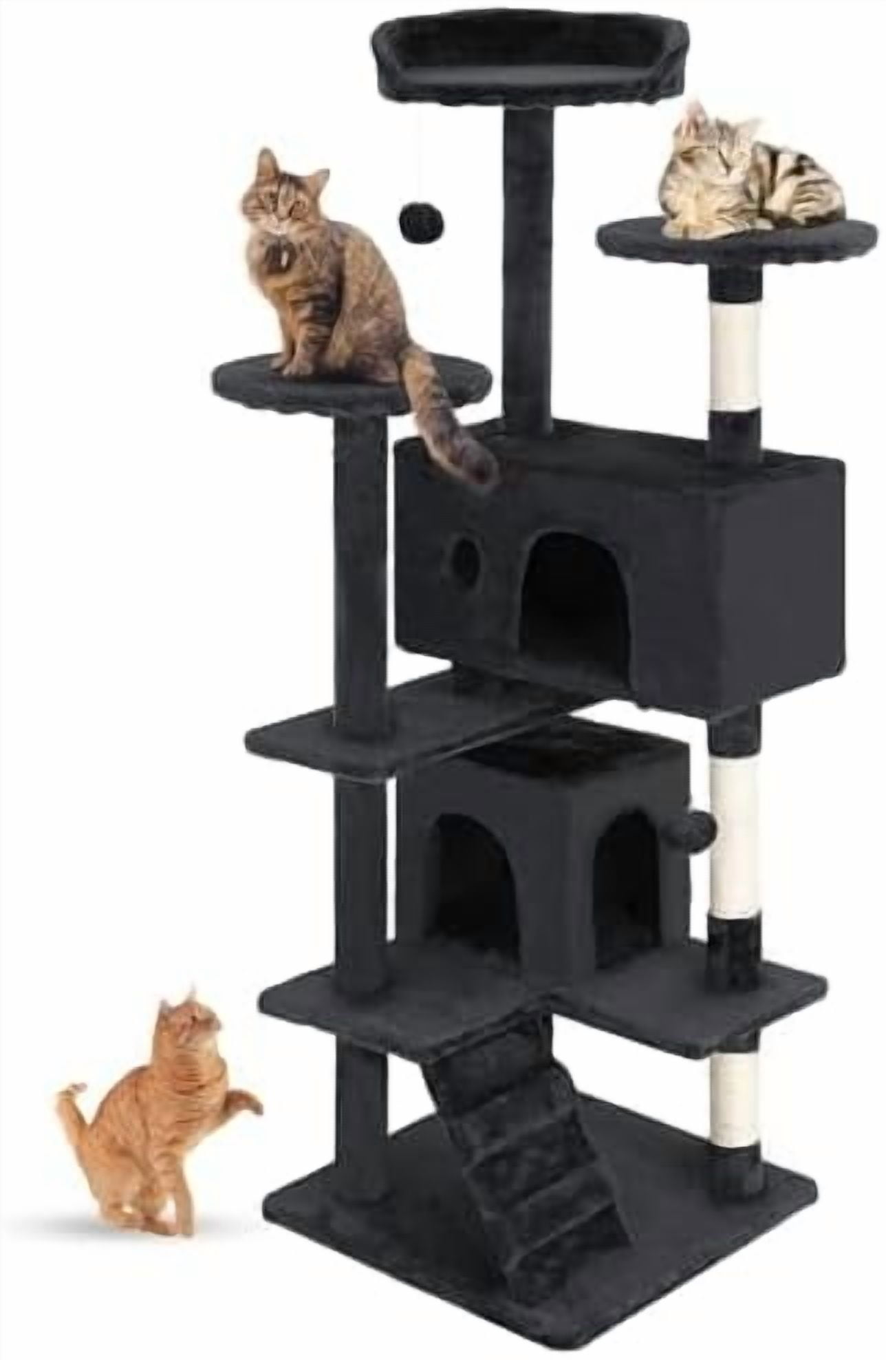 Cat Tree 54in Cat Tower Multi-Level Durable Cat Scratching Post & Cozy ...